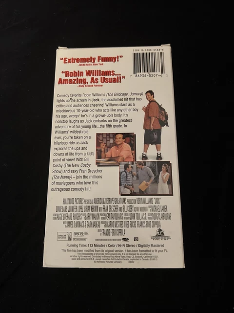 JACK (VHS 1997) 9180. Robin Williams, Diane Lane, Jennifer Lopez, Brian ...