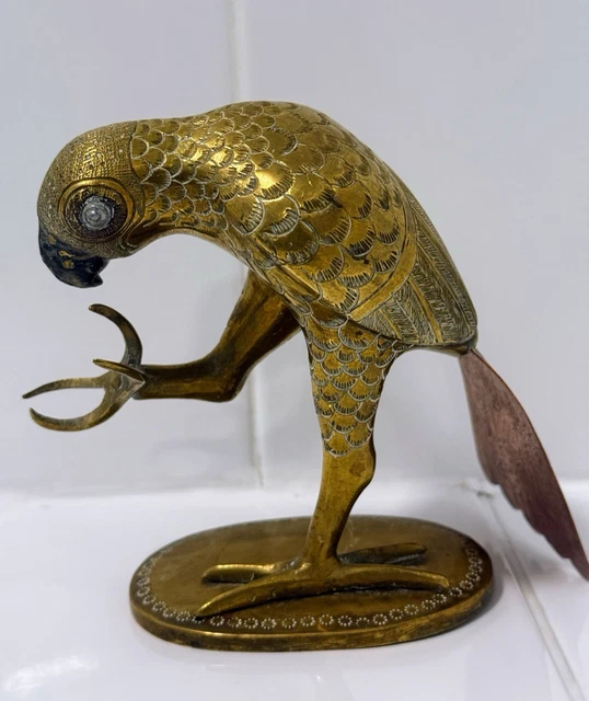 BENIN FON FIGURE Culture Hevioso Staff Parrot Holding Nut brass/bronze ...