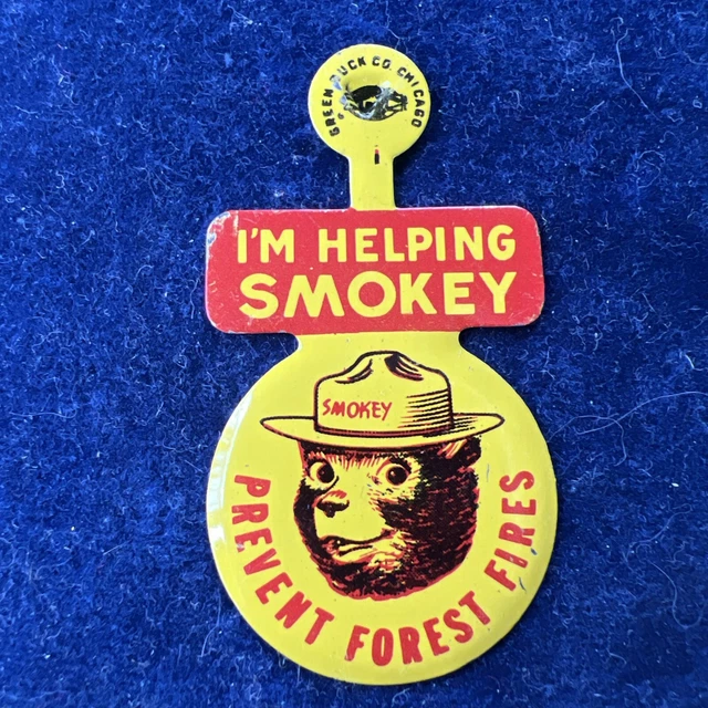 VINTAGE PREVENT FOREST Fires 🔥 I’m Helping Smokey Metal /tin Badge $9. ...