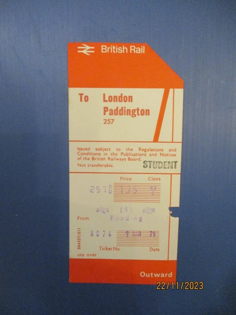 BRITISH RAILWAYS WESTERN Region - Reading to Paddington NCR51 Ticket ...