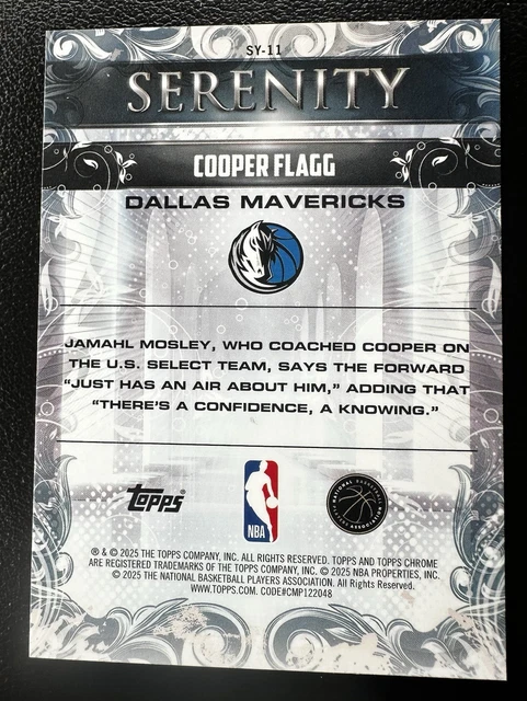 2025/26 TOPPS CHROME Cooper Flagg Serenity RC SY11. Mavericks 🔥 $18.07 ...
