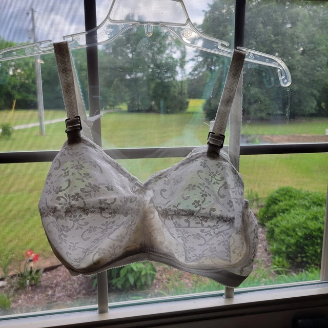 VINTAGE NORVELL NURSING BRA Size 36FF WHITE LACE Open Cup Bullet Wide ...