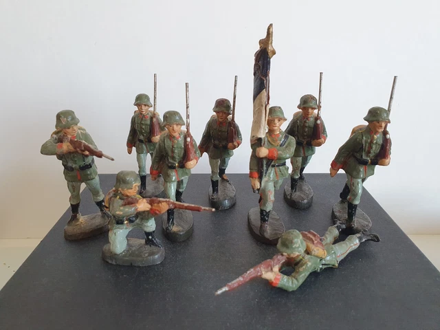 9 ELASTOLIN LINEOL Soldaten Fahnenträger Schützen Reichswehr Militär II WK Masse EUR 49,99 ...