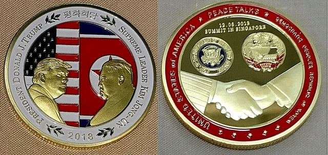 DONALD TRUMP GOLD Kim Jong Un Coin Peace Talks SIngapore USA DPRK Old ...