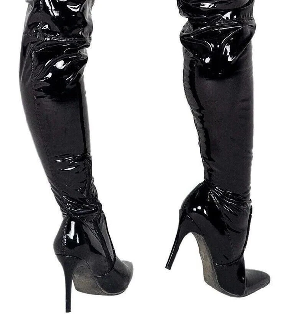 BLACK PVC THIGH High Boots Heels Sexy Fetish BDSM Dominatrix - Ellie ...