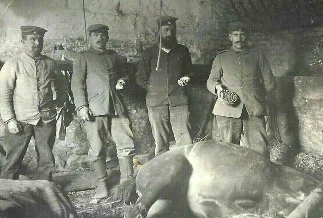 WW1 PHOTO POSTCARD German Soldiers Barn Cow Horse K.B.1 Reserve ...
