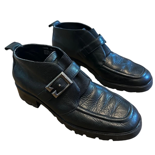 ETIENNE AIGNER BLACK Leather Monk Strap Lug Sole Loafer Boots Men's 8.5 ...