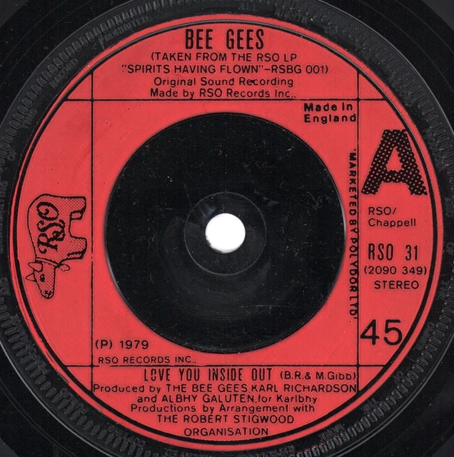 BEE GEES LOVE You Inside Out 7" vinyl UK Rso 1979 Red plastic label ...