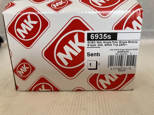 MK ELECTRIC 20A Single Pole 6kA 30mA RCBO's - Type B £12.92 - PicClick UK