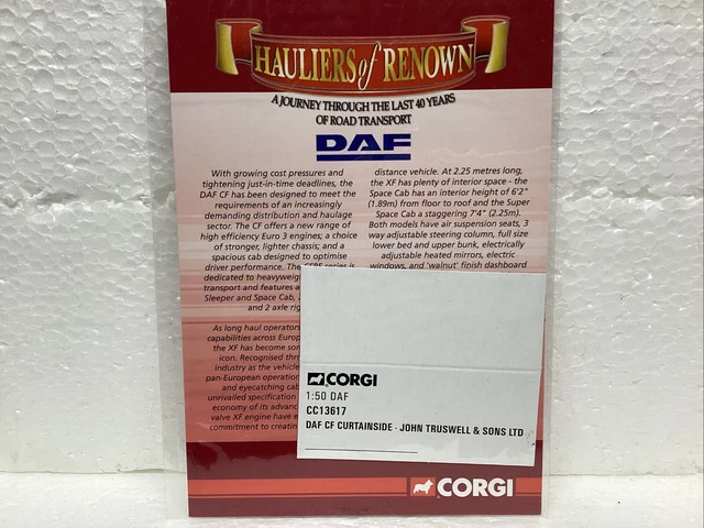 CORGI MODERN TRUCKS/HEAVY Haulage JOHN TRUSWELL Certificate Only ...