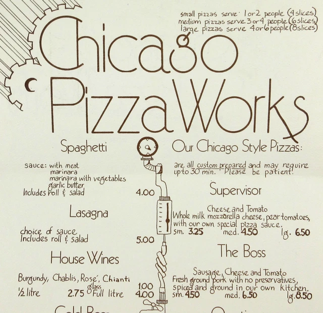 VINTAGE CHICAGO PIZZA Works Restaurant Menu Pico Blvd W Los Angeles CA ...