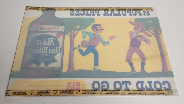 NOS PABST BLUE RIBBON BEER 15” x 10” window plastic poster W BOTTLE ...