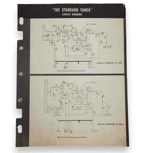 VINTAGE &THE STANDARD TUNER" TV-1532 TV-2232 Diagrams & Procedures ...