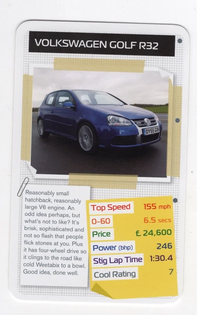 TOP GEAR COOL Cars. Volkswagen Golf R32 EUR 3,67 - PicClick FR