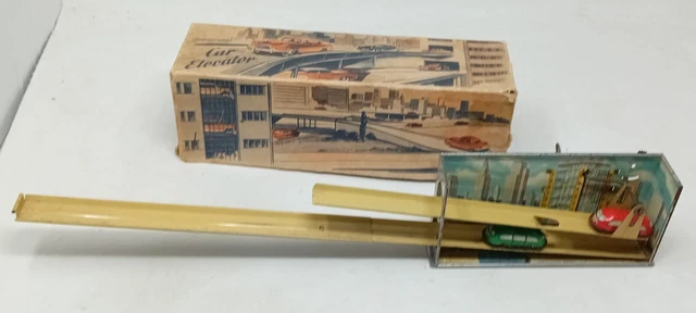 TECHNOFIX CAR ELEVATOR Nr.266 German tin-plate clockwork track toy ...