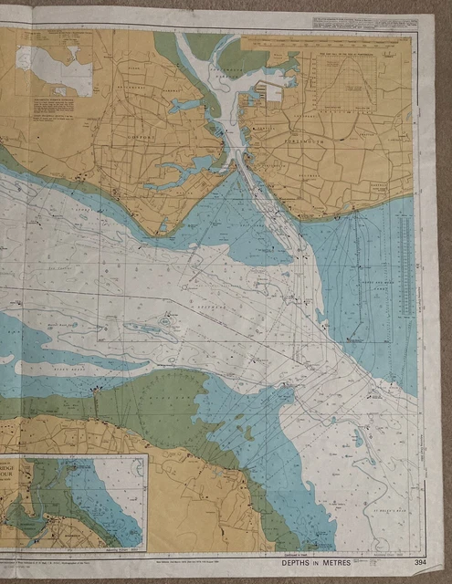 LARGE VINTAGE ADMIRALTY Map/Sea Chart England South Coast Solent ...