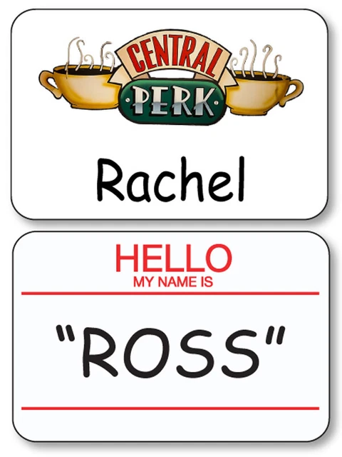 ROSS & RACHEL Central Perk Friends Name Badges Props Halloween Costume ...