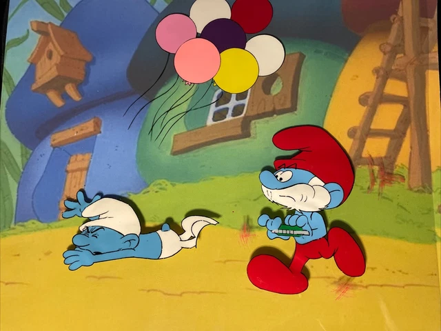 THE SMURFS ANIMATION cel 80's production art Vtg Cartoons Cartoon PAPA ...