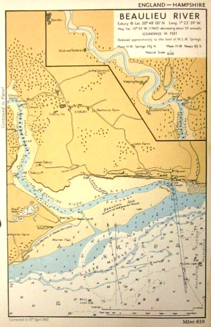 1943 WW2 D DAY Admiralty Map Chart BEAULIEU RIVER Original ref:77 EUR ...
