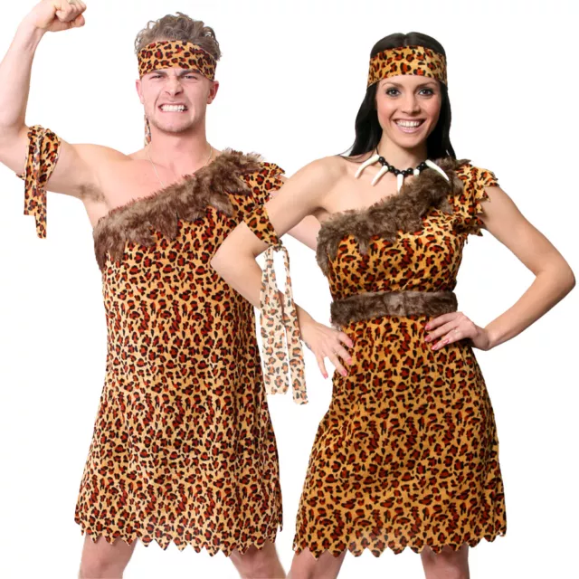 Caveman And Cavewoman Costume Couples Prehistoric Fancy Dress Outfit