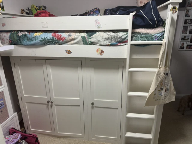 BESPOKE 4’6” DOUBLE cabin bed high riser with storage wardrobe shelves ...