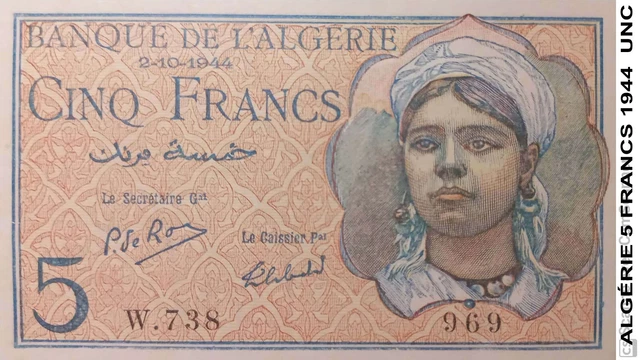 ALGERIE BILLET DE 5 francs 1944 UNC EUR 45,00 - PicClick FR