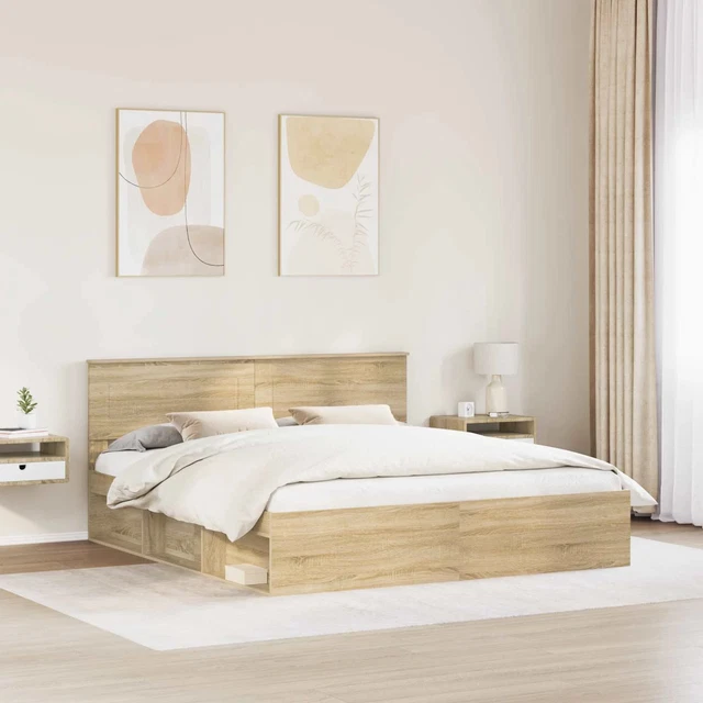 BED FRAME WITH Headboard Sonoma 200 x 200 cm Engineered wood vidaXL £ ...