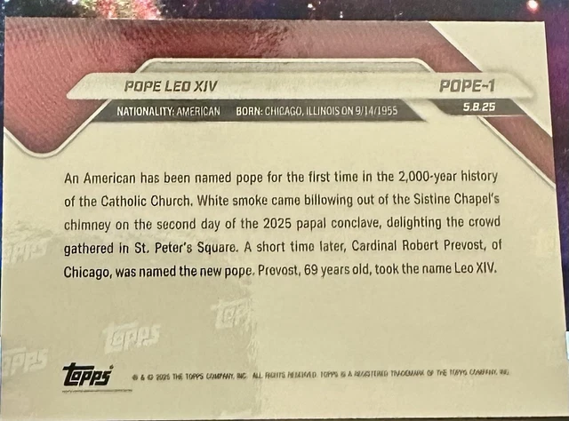 2025 TOPPS NOW POPE LEO XIV 1st American Pope Habemus Papam - card in ...