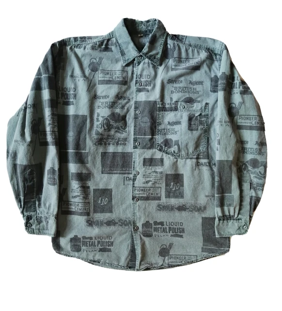 VINTAGE BRITISH ENGLISH Logos Long Sleeve Button Up Shirt Men's Size ...