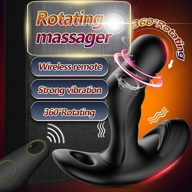 360° Rotating Prostate Massager Scrotum Vibrator Plug Wireless Remote 4923