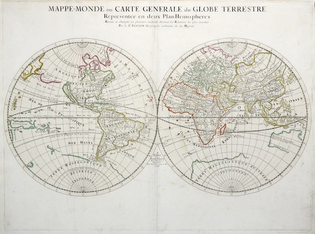 WORLD MAP ORIGINAL Copperplate Map Sanson Mariette 1678 £1,530.46 ...