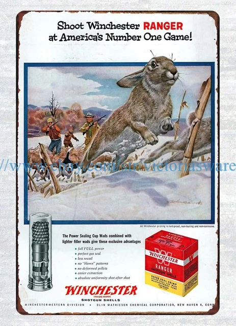 1956 WINCHESTER RANGER Firearm Ammo Rabbit Hunting metal tin signwall ...