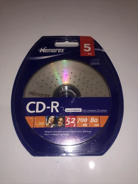MEMOREX CD-R 52X 700 MB 80 Min 5 Pack Recordable Blank Music Data Disc ...