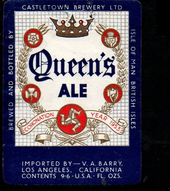 UK BEER LABEL Castletown Queen's Ale 1953 Coronation VA Barry LA US ...
