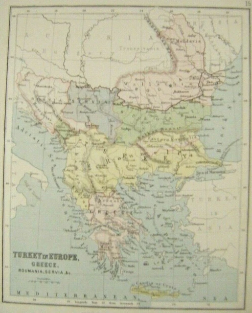 ANTIQUE MAP OF Europe - Map of Turkey & Greece - Tripoli - Antalya ...