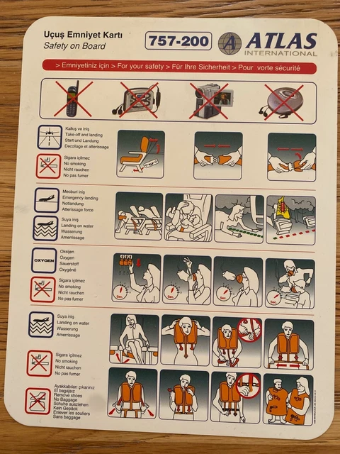 SAFETY CARD ATLAS INTERNATIONAL Boeing B757 -200 $9.90 - PicClick
