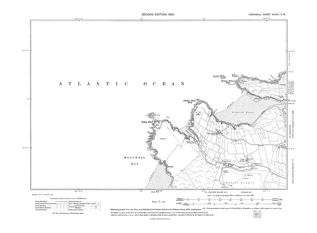 OLD MAP OF Pentire Point, Kelsey Head 1907 - Cornwall, repro Corn-39-NW ...