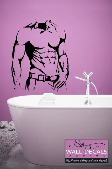 SEXY MUSCLE MAN Silhouette Vinyl Wall Decal Sticker Mural Bathroom ...