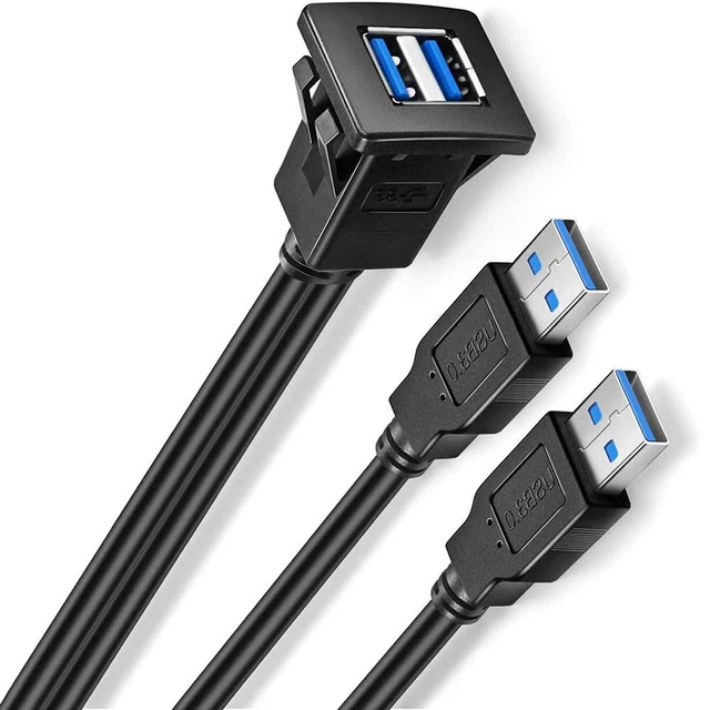 TRUCK SQUARE DUAL Ports Extension Cable USB 3.0 Panel Flush Mount Car ...