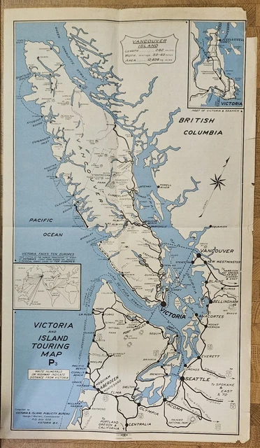 1930S VICTORIA & Island Touring Map Lithograph Vintage Canadian ...