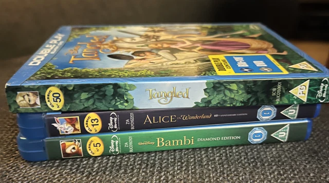 DISNEY 4X BLU-RAY/DVD, Tangled, Alice in Wonderland, Bambi, Dumbo 100% ...
