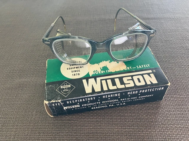 VINTAGE WILLSON FOLDING SAFETY GLASSES 6 3/4 W/SIDE SHIELDS SteamPunk ...