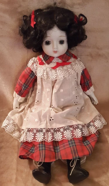 POUPON DE COLLECTION Fille Porcelaine SCHMIDT 45cm Rotkariert Tablier Nœud Rouge EUR 70,25 ...