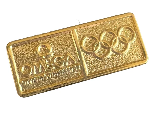GENUINE OMEGA OFFICIAL Timekeeper Olympic Rings Watch Gold Plated Pin ...