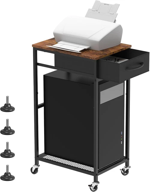 COMPUTER TOWER STAND PC Tower Stand with Storage Drawer 2 Tier Wood ...