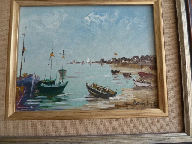 TABLEAU DE PEINTURE marine authentique signé BRACHET petit port de ...
