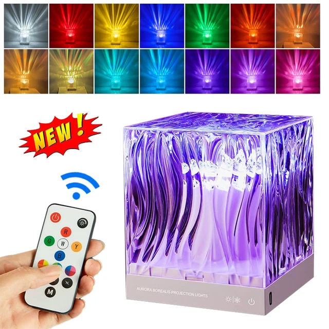 CUBE NORTHERN LIGHTS Water Wave Night Light W/Remote Led Atmosphere ...