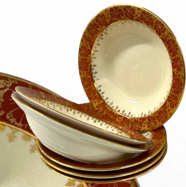 VINTAGE 1950S EASTERN China USA Red 22K Gold Floral Fruit Bowls Set of ...