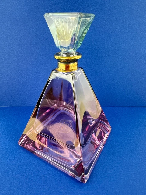 ILLUSIONS PYRAMID SHAPE Purple Lead Crystal Perfume Bottle with Stopper ...