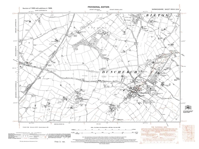 OLD MAP OF Dunchurch, Warwickshire -1938- Repro 28 SW £18.99 - PicClick UK